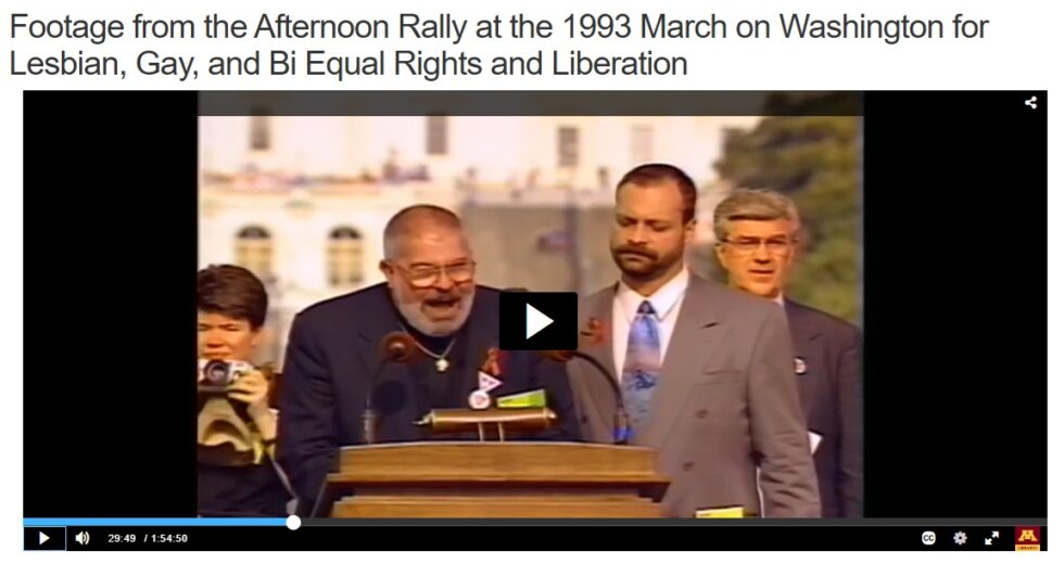 On stage with Troy Perry at the 1993 March on Washington for LGBTQ rights